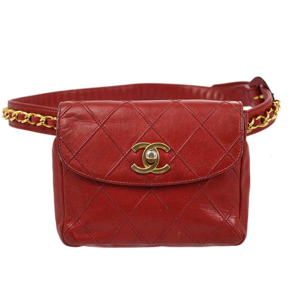 CHANEL | Bags | Chanel 98s Red Lambskin Cosmoline Belt Bag 80 01488 ...
